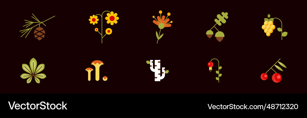 Forest flora and plant flat icon on black Vector Image