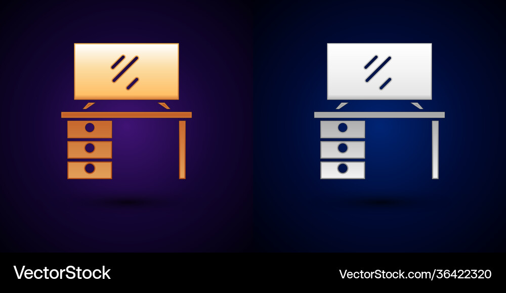 Gold and silver tv table stand icon isolated Vector Image