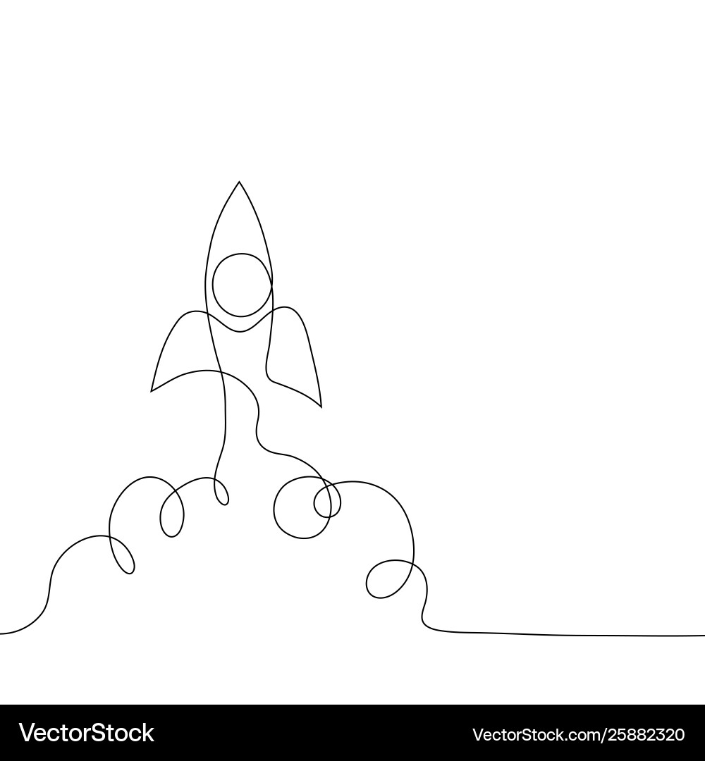 One line start up concept design rocket takes off Vector Image