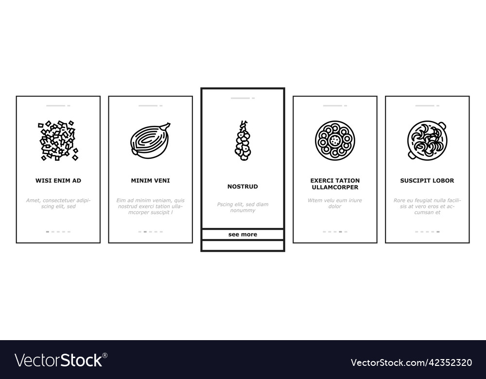 Onion fresh vitamin vegetable onboarding icons set Onion fresh vitamin vegetable onboarding icons set