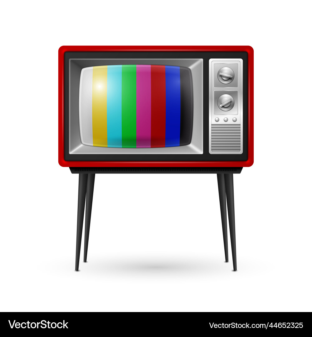 3d realistic red retro striped screen tv Vector Image