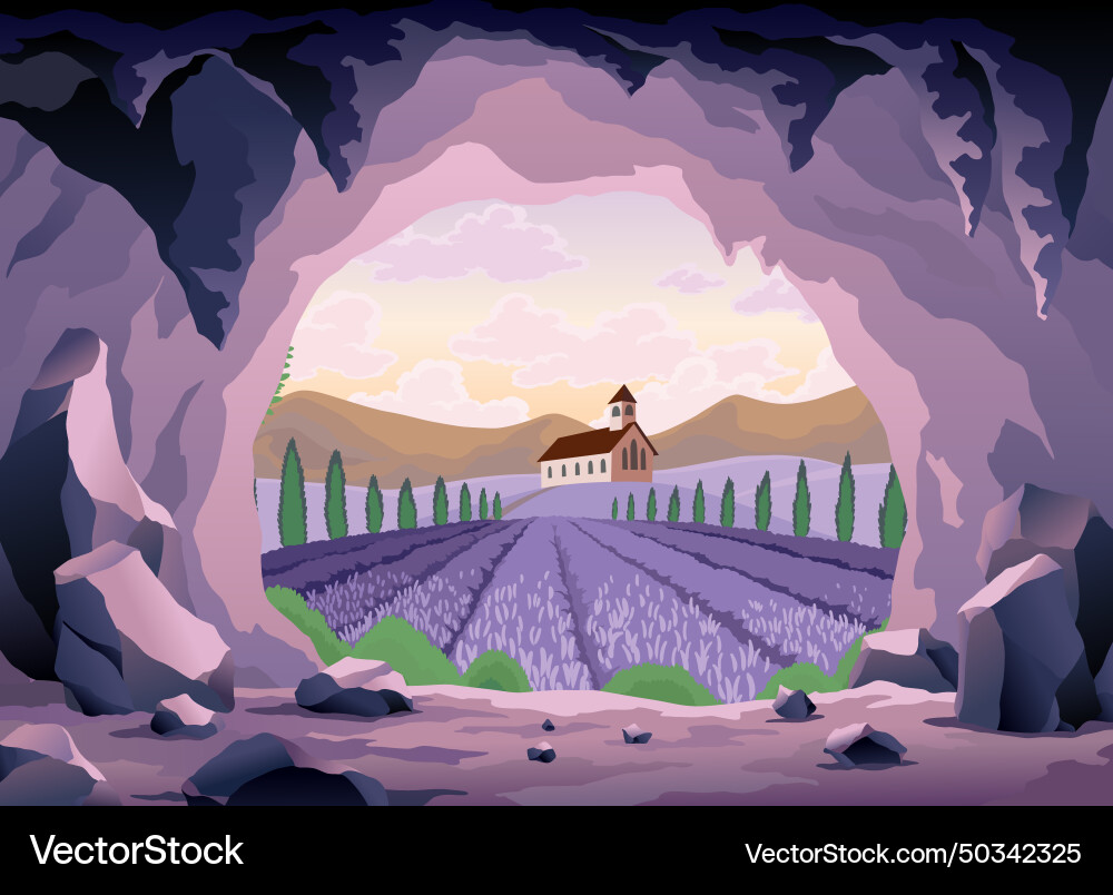 Cave landscape summer nature scene Royalty Free Vector Image