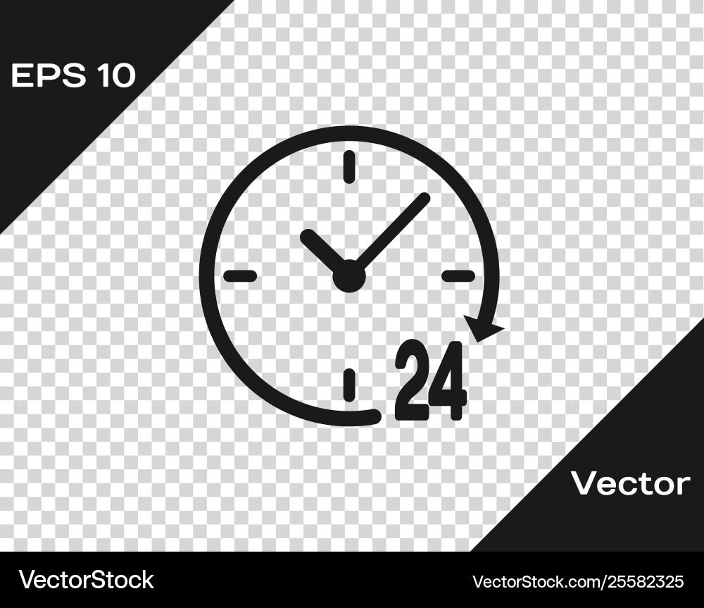 Grey clock 24 hours icon isolated on transparent Vector Image