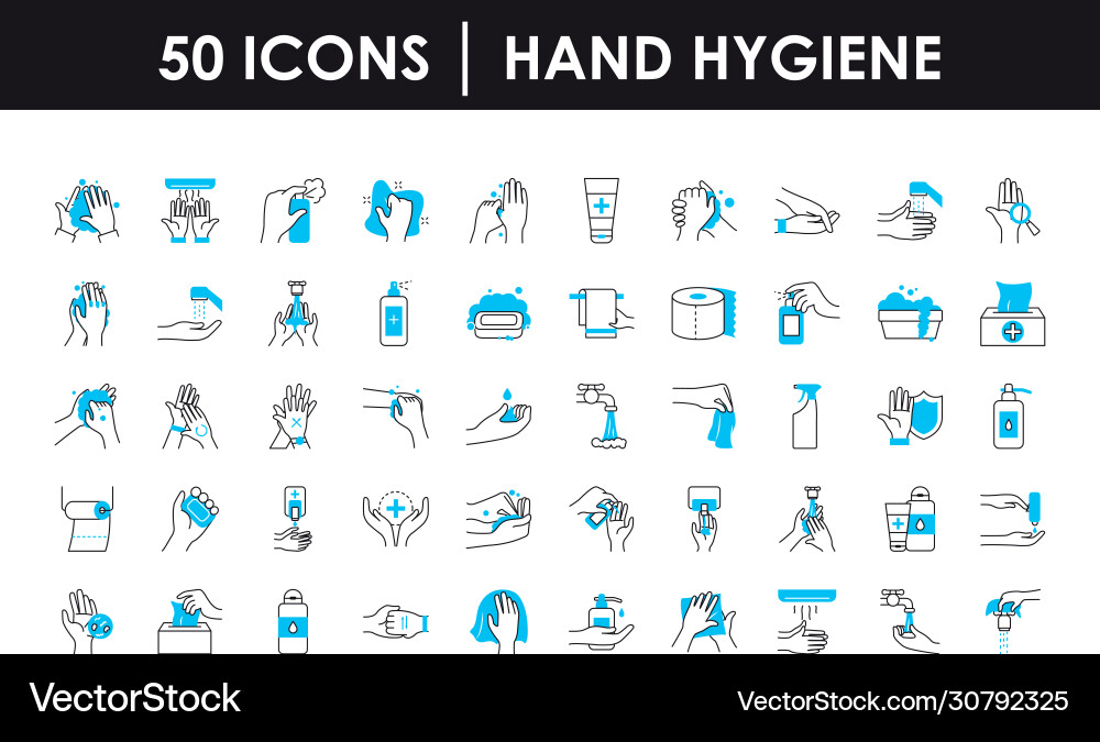 Hand hygiene icon set half color half line style Vector Image