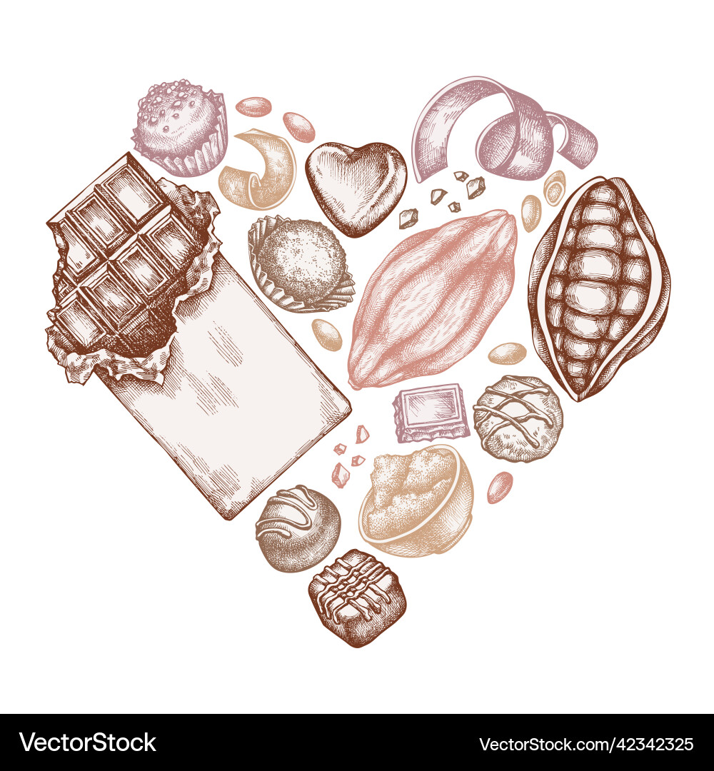 Heart design with pastel cocoa beans Royalty Free Vector
