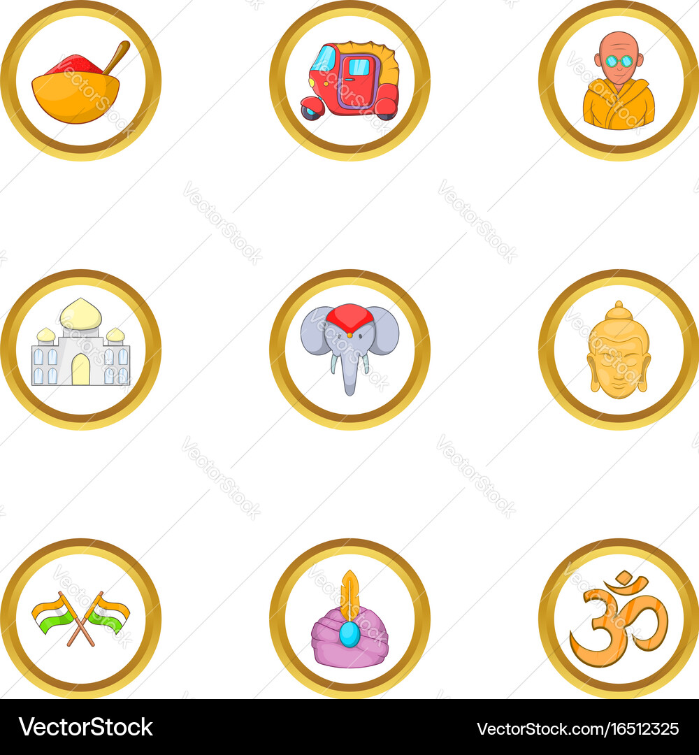 India icon set cartoon style Royalty Free Vector Image