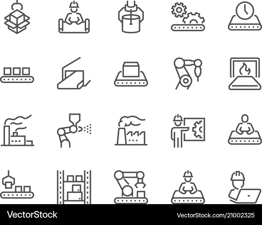Line mass production icons Royalty Free Vector Image
