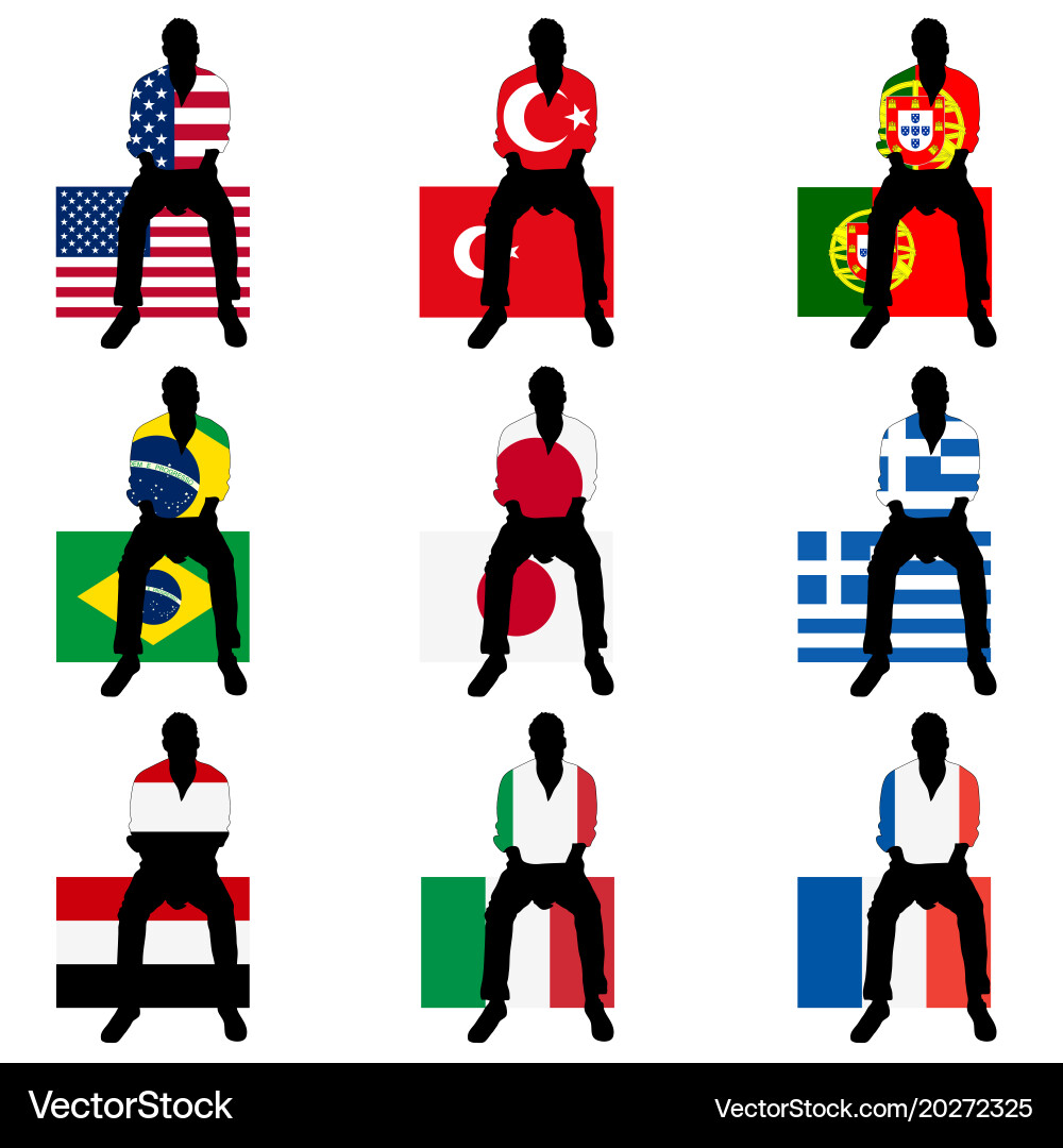 Man silhouette sitting on world flag Royalty Free Vector