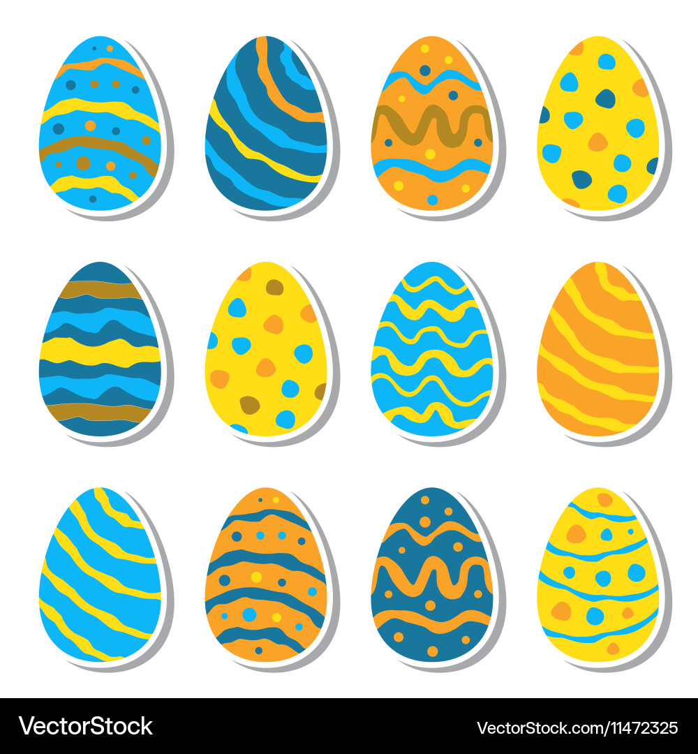 Set of twelve easter eggs isolated on white Vector Image