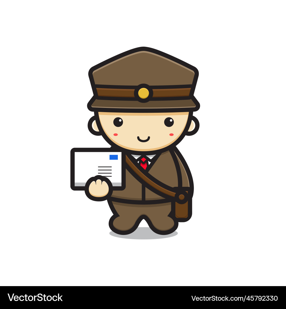 Cute postman mascot character holding letter Vector Image