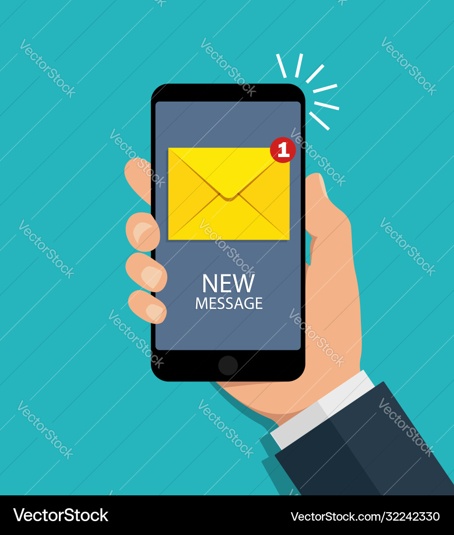 Hand holding phone with sms on screen cartoon Vector Image