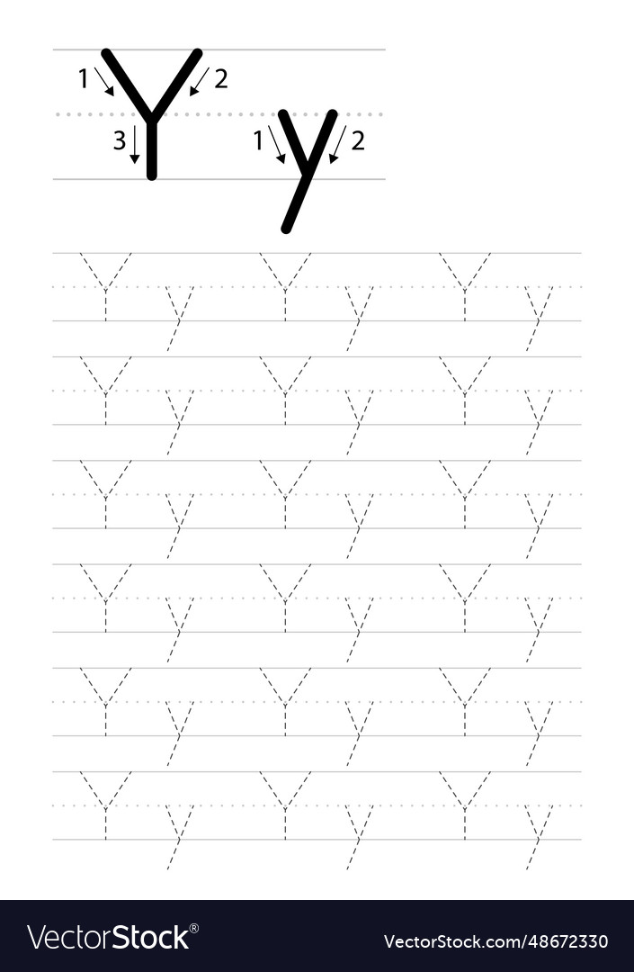 Printable letter y alphabet tracing worksheet Vector Image