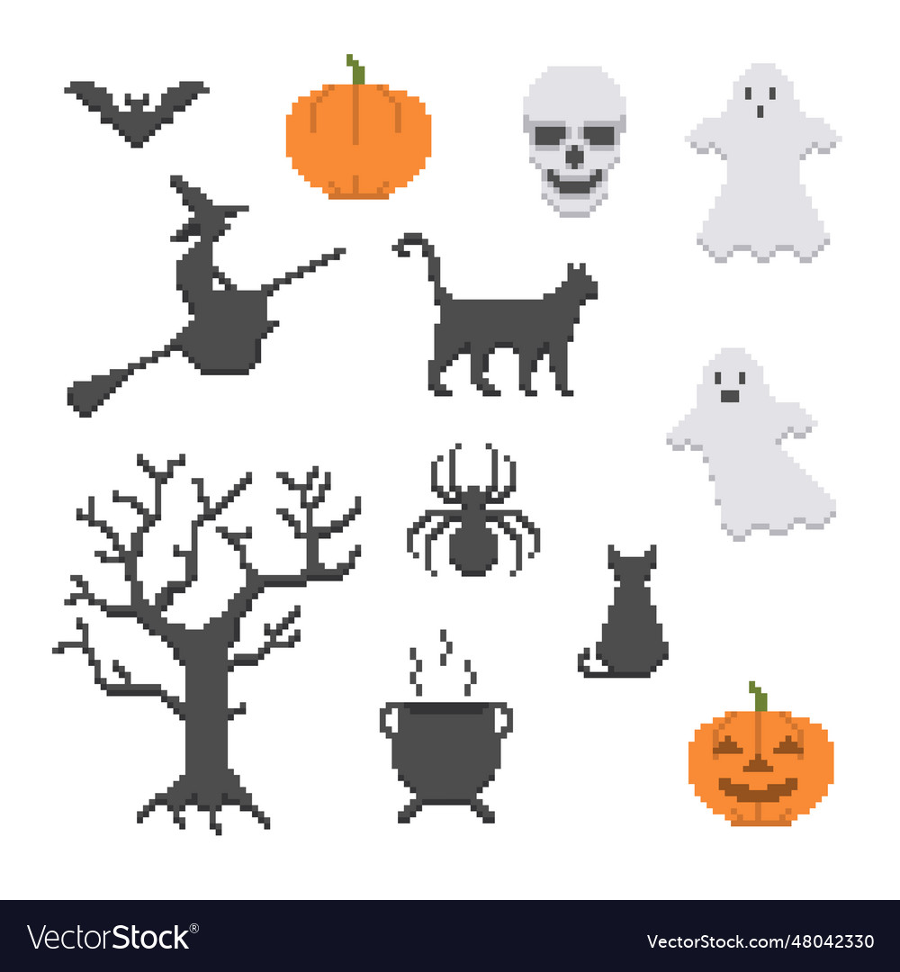 Set of halloween pixelart objects Royalty Free Vector Image