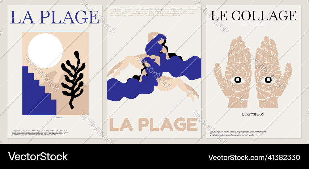 Set of hand drawn minimalistic placard Royalty Free Vector