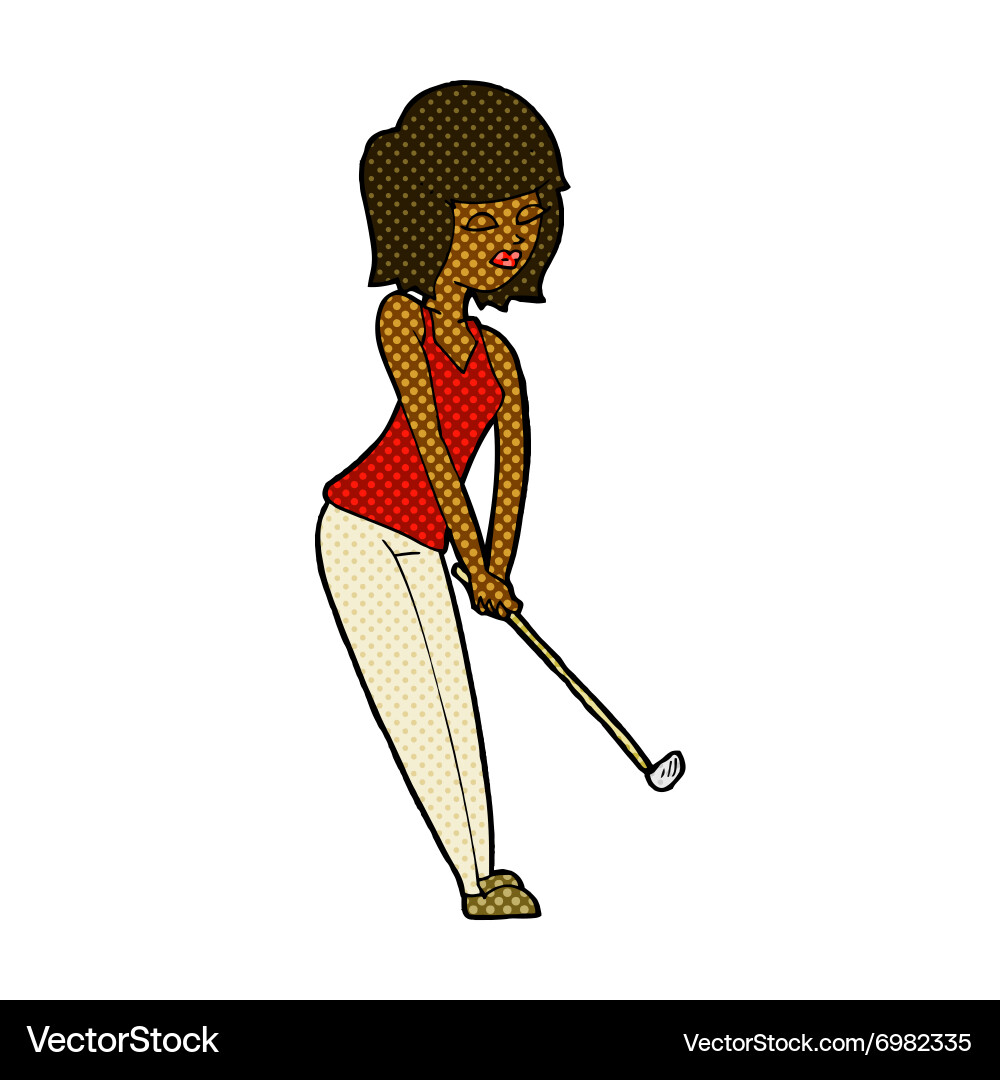 Comic cartoon woman playing golf Royalty Free Vector Image
