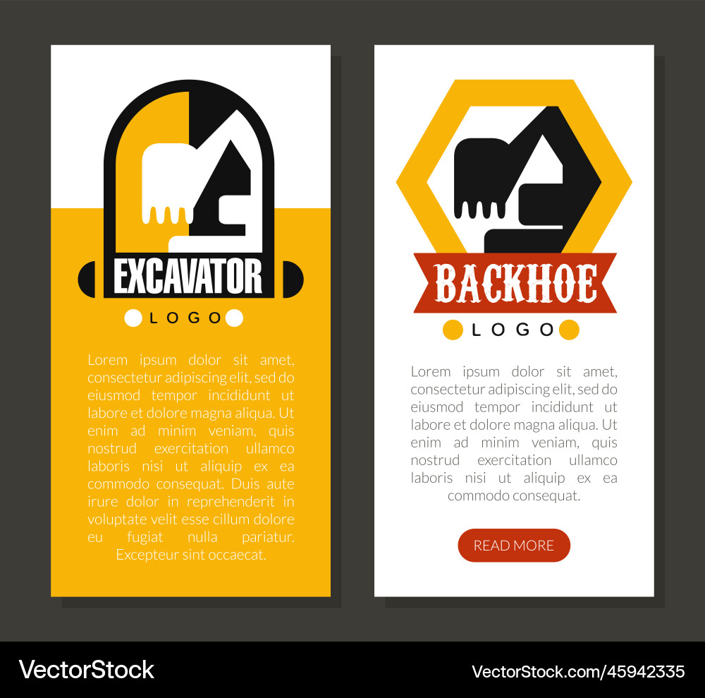 Excavator and backhoe vertical card or web banner Vector Image