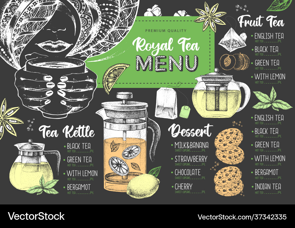 Hand drawing artistic restaurant royal tea menu Vector Image