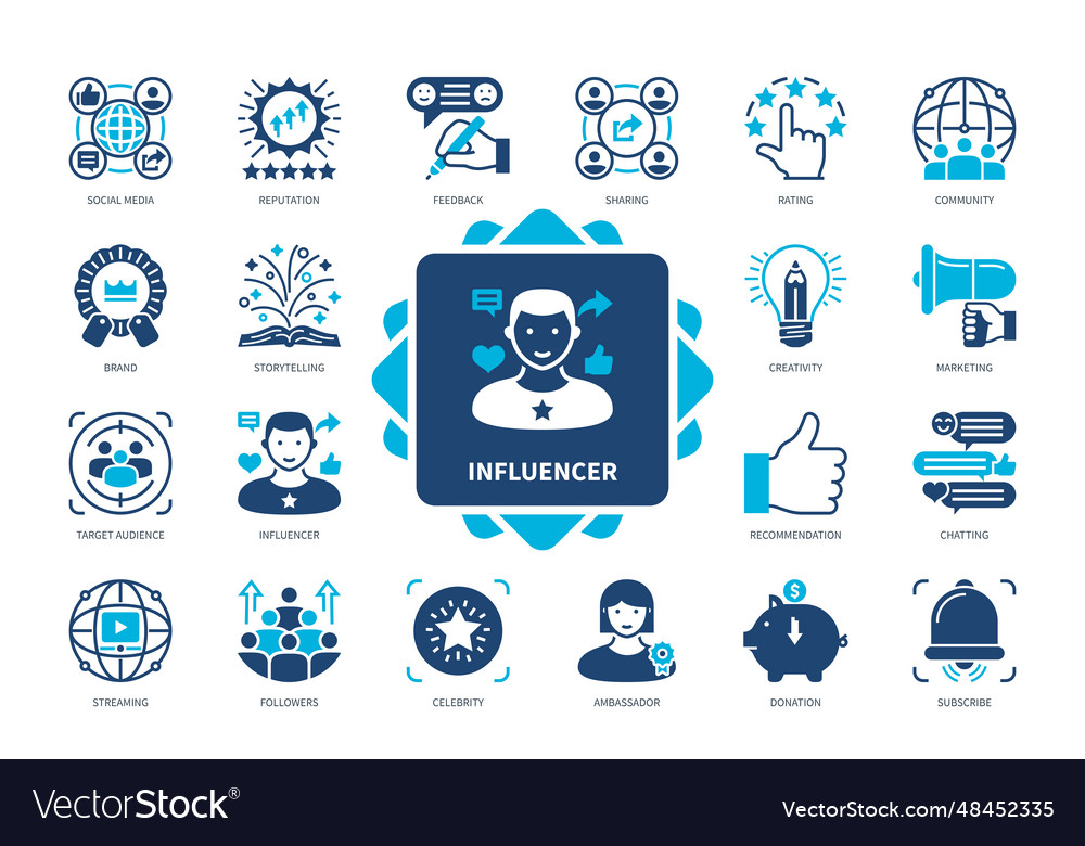 Influencer solid icon set Royalty Free Vector Image