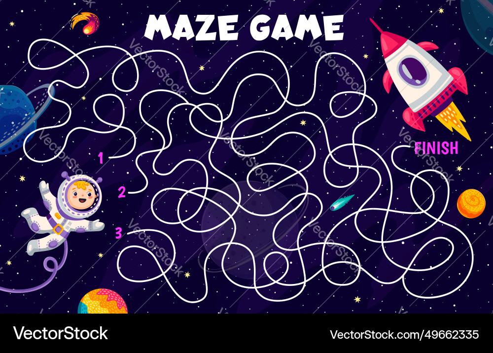 Labyrinth maze game with rocket spaceship in space