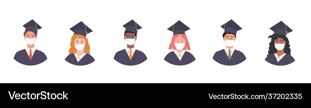 Set graduated students avatar in academic gown Vector Image