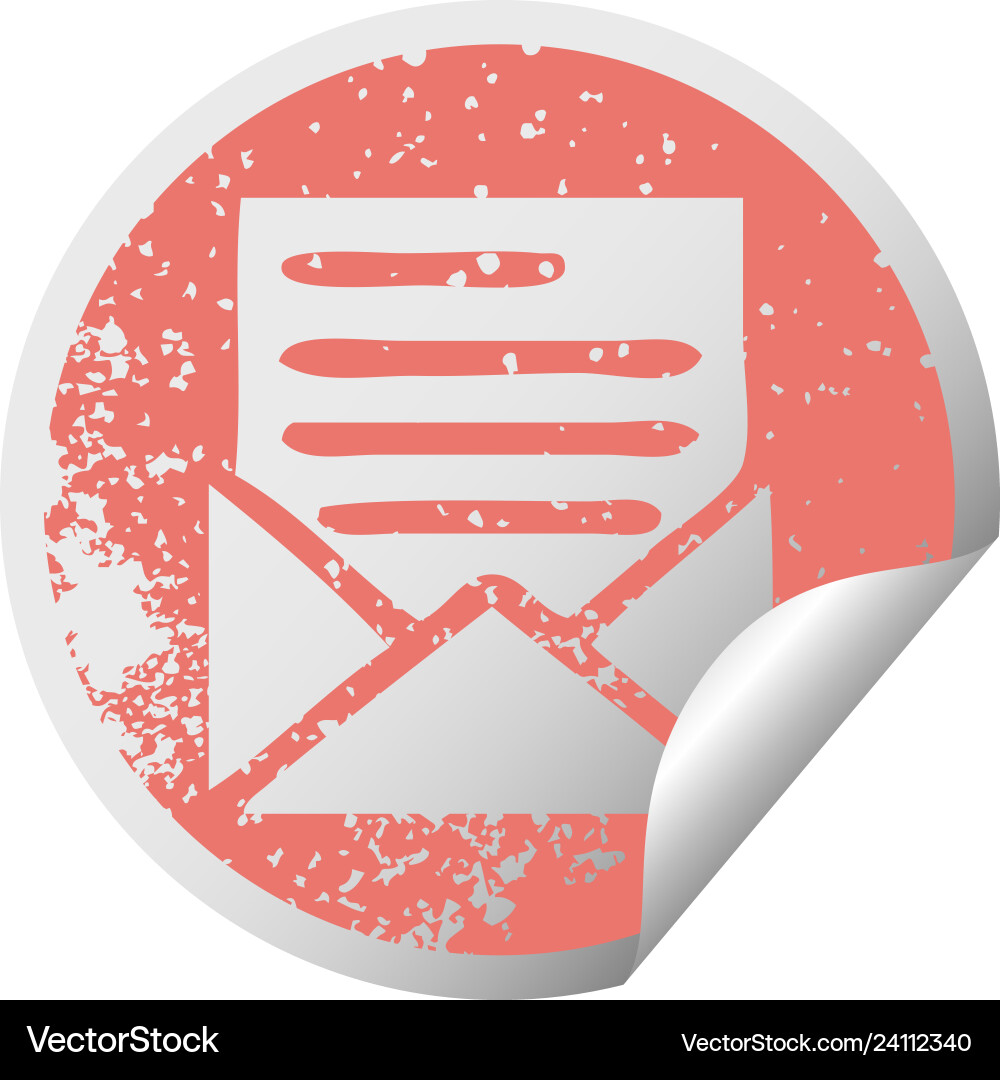 Distressed circular peeling sticker symbol letter Vector Image