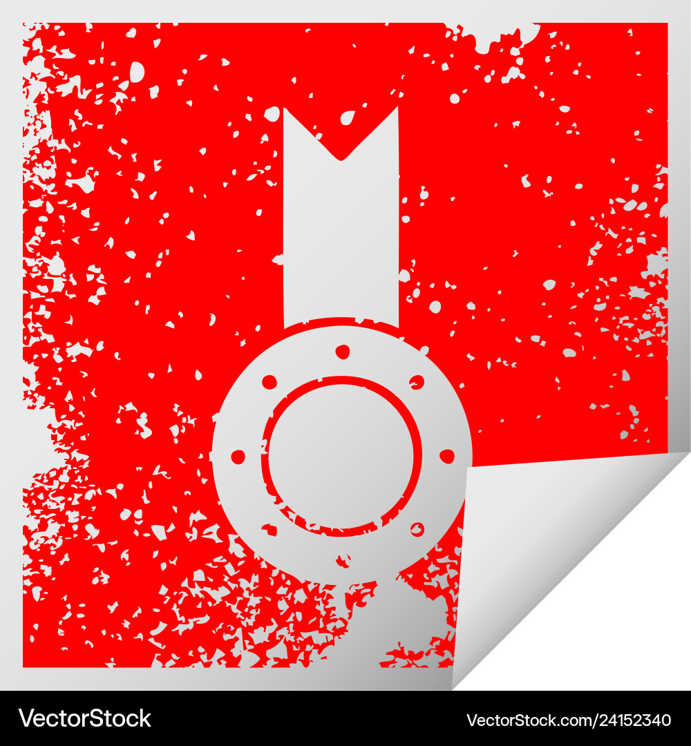 Distressed square peeling sticker symbol gold Vector Image