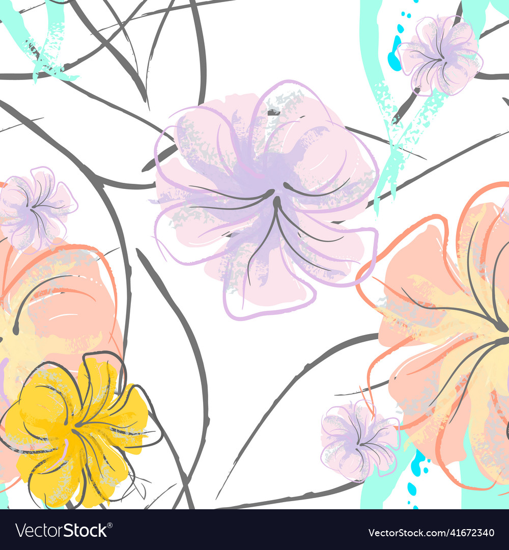 Pink flowers blooming pattern pastel watercolor Vector Image