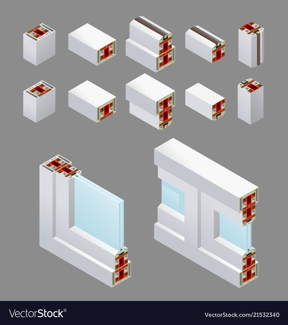 Pvc windows isometric elements Royalty Free Vector Image