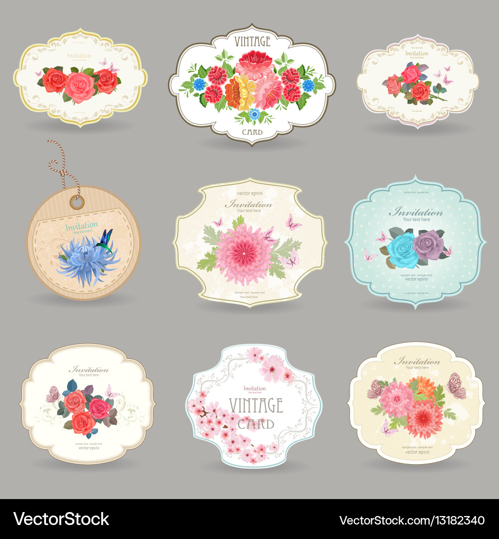 Romantic collection retro label with graceful Vector Image