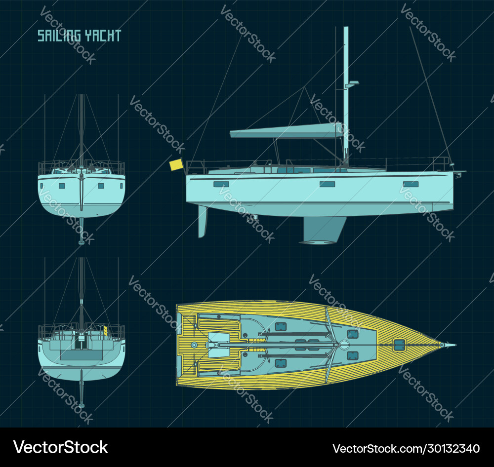 Sailing yacht color blueprints Royalty Free Vector Image