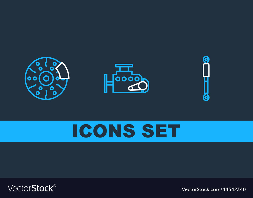Set line shock absorber car brake disk Royalty Free Vector Set line shock absorber car brake disk Royalty Free Vector