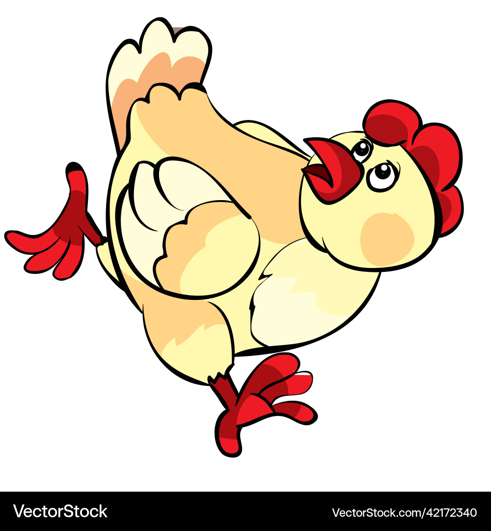 Yellow chicken character running away from Vector Image