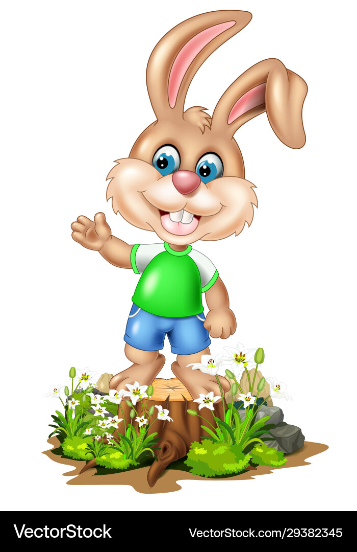 Brown rabbit on top wood tree with rocks and Vector Image