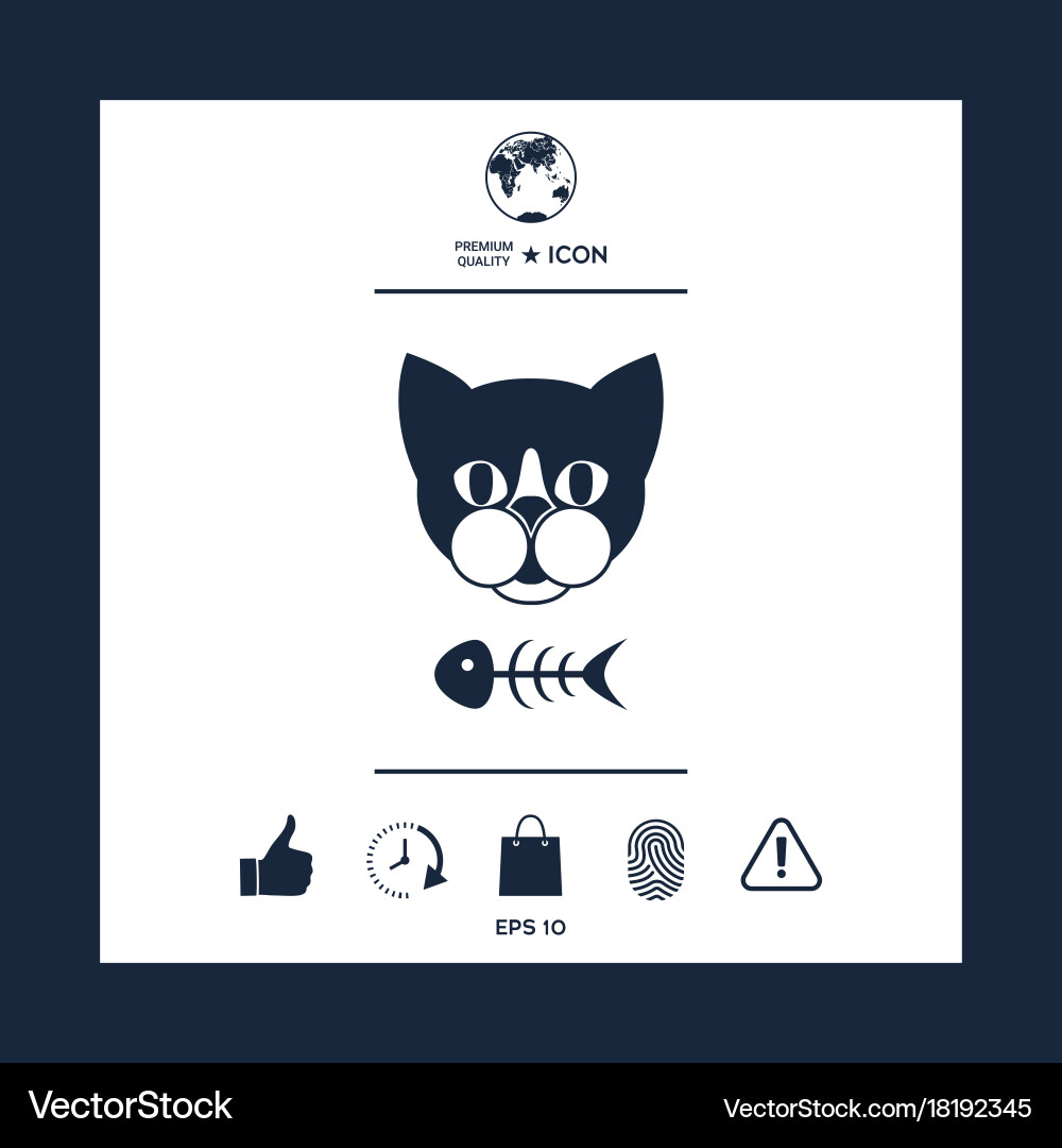 Cat with fish skeleton icon logo symbol Royalty Free Vector