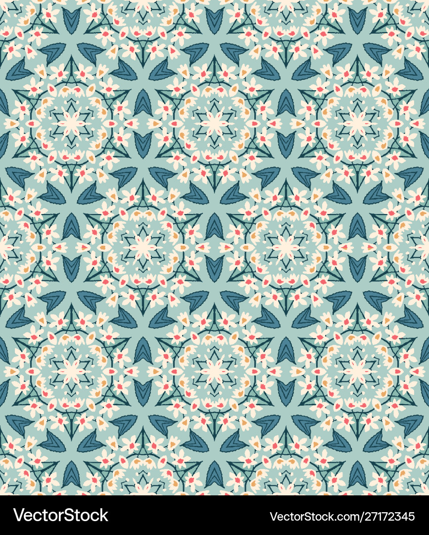 Floral leaf mosaic motif scandi seamless pattern Vector Image