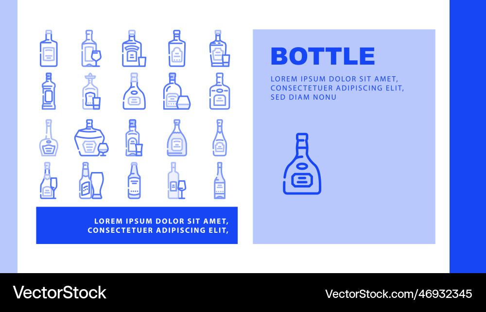 Glass bottle alcohol container icons set Vector Image