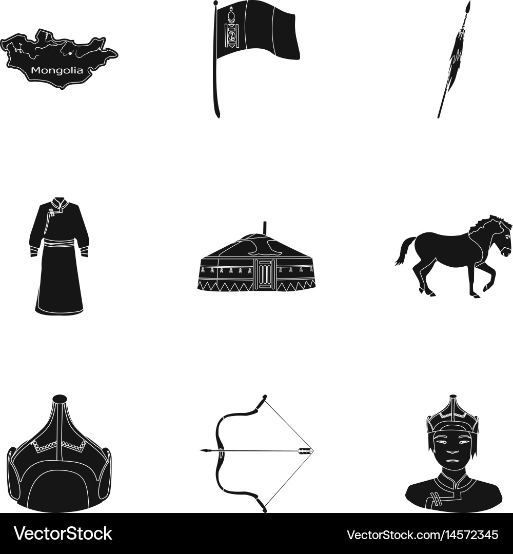 Mongolian national characteristics icons set Vector Image