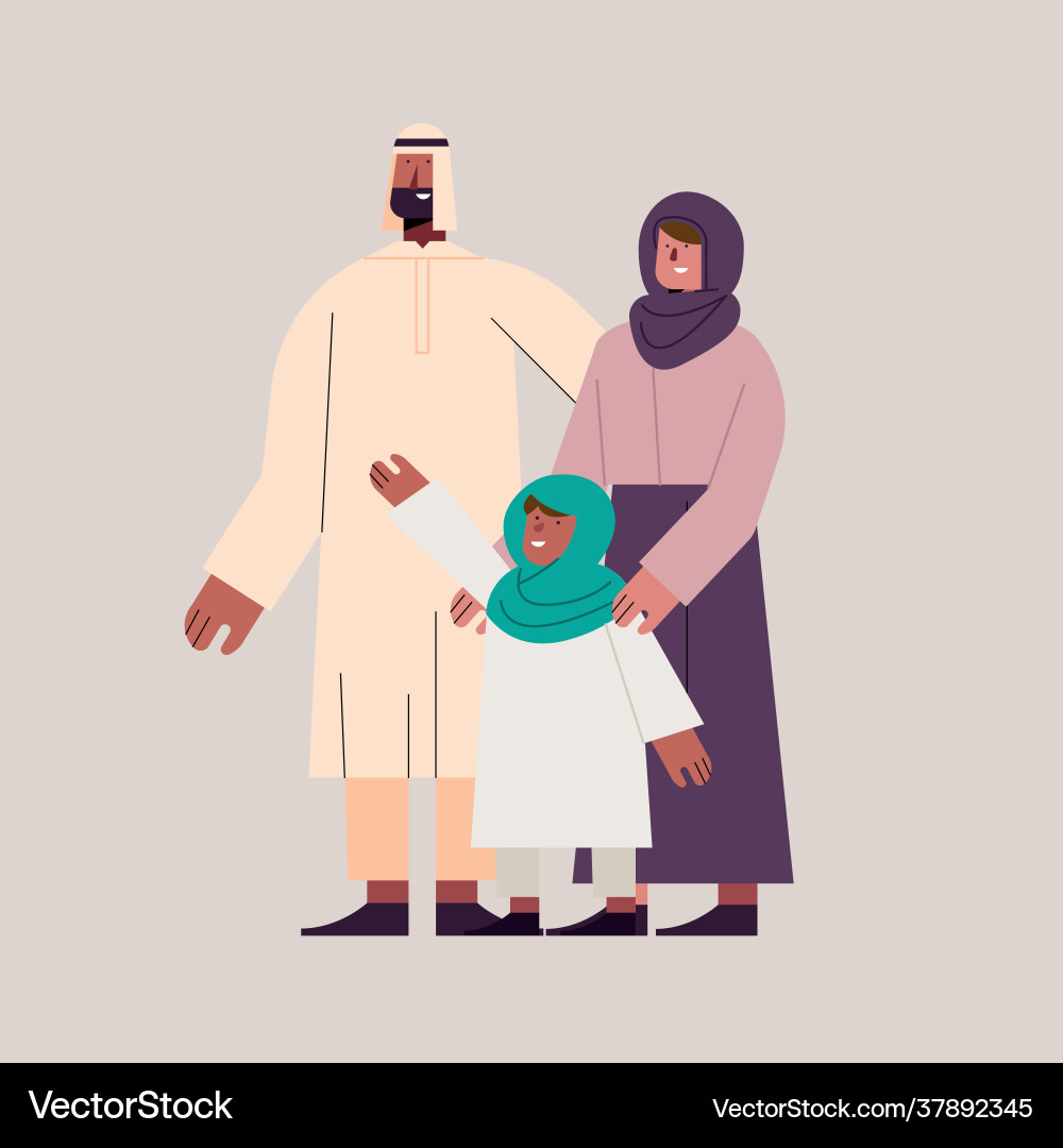 Three muslim family members Royalty Free Vector Image