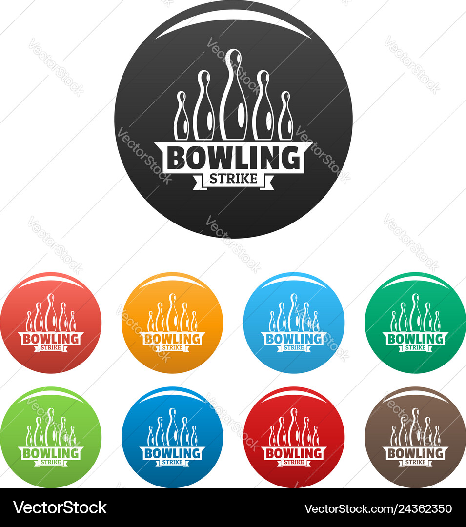 Bowling strike icons set color Royalty Free Vector Image