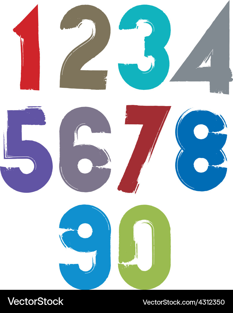 Calligraphic brush numbers hand-painted bright Vector Image