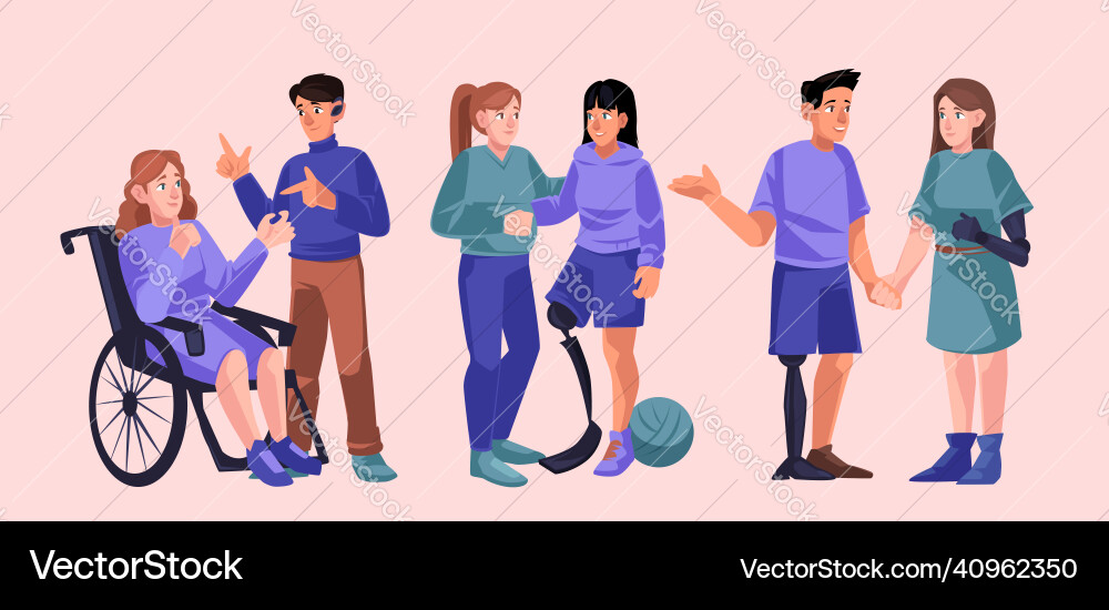 Diverse handicap people group disabled characters Vector Image