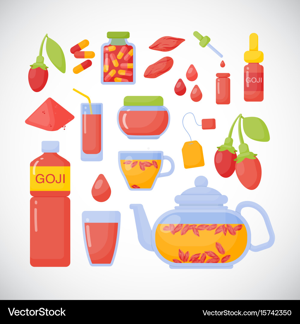 Goji berries flat icons set Royalty Free Vector Image