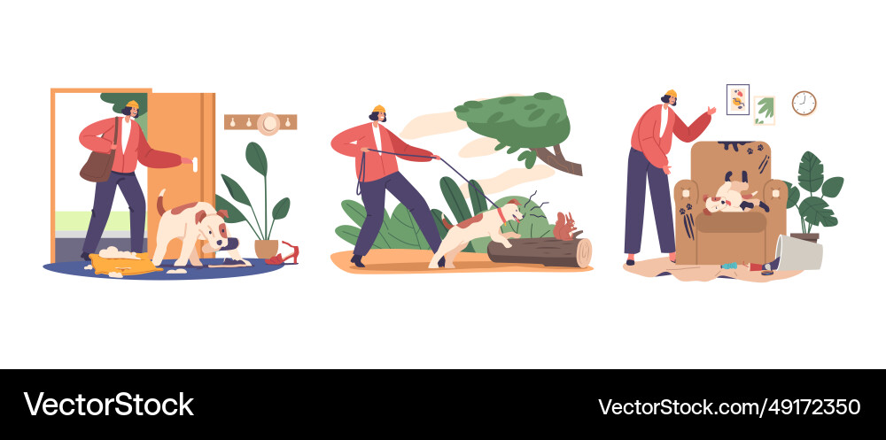 Pet owner character face common dog behavior Vector Image