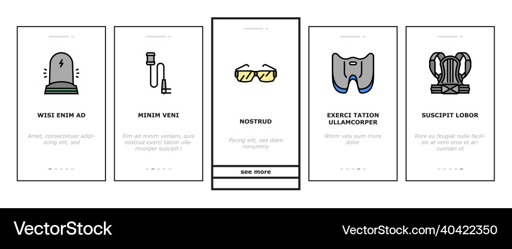 Workplace accessories and tools onboarding icons Vector Image