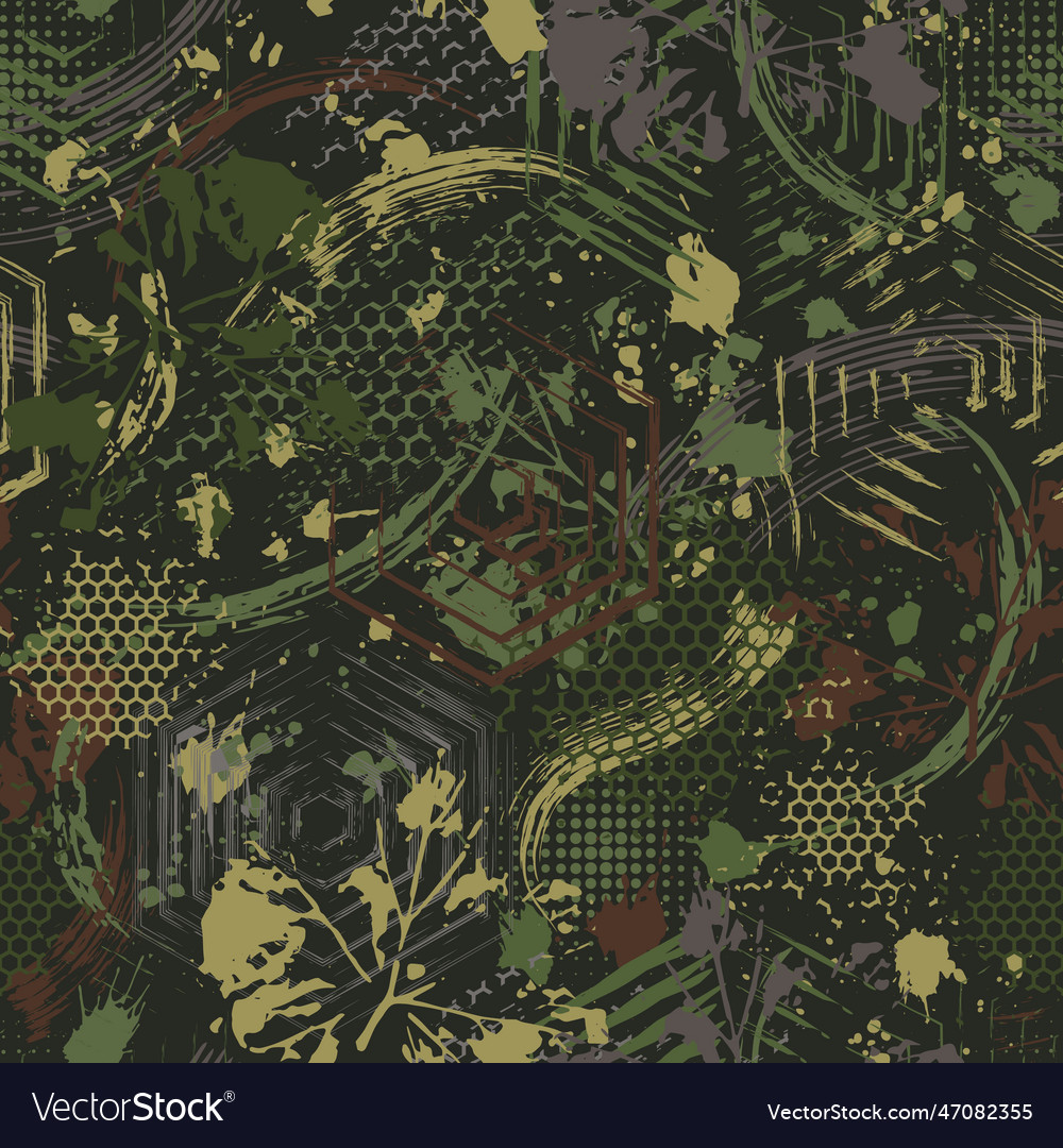 Abstract green camo pattern with paint splatter Vector Image