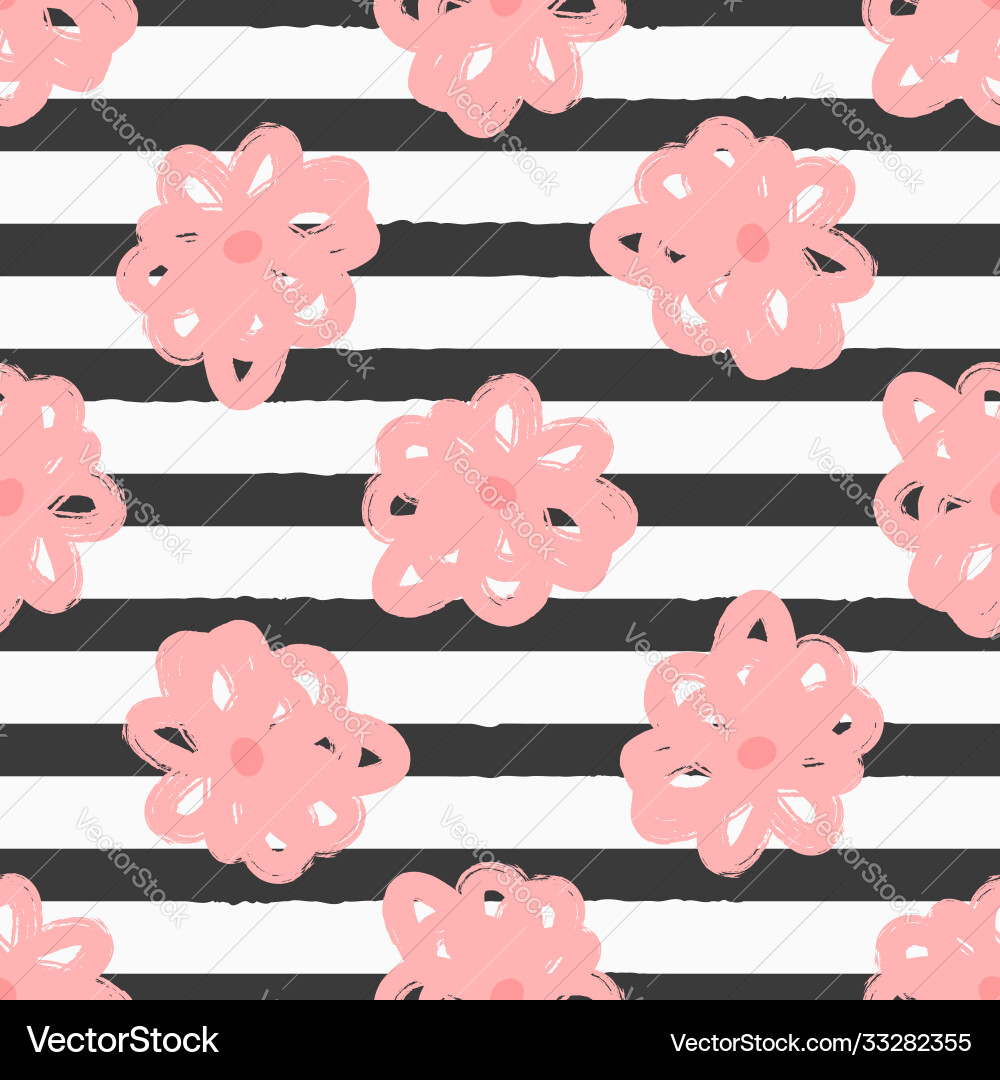 Abstract watercolour flowers on rough striped Vector Image