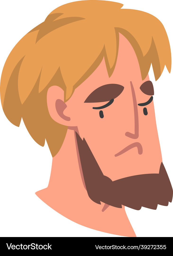 Bearded man head with sad facial expression side Vector Image