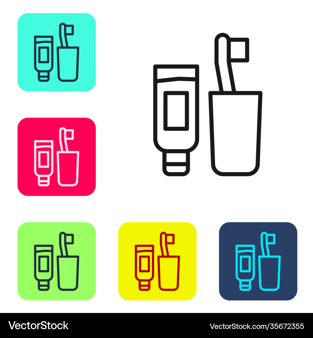 Black line toothbrush and tube toothpaste icon Vector Image