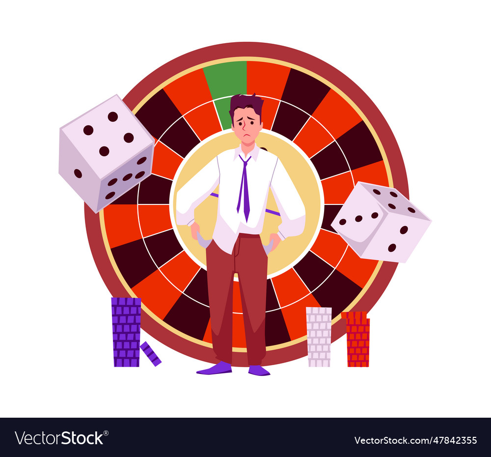 Frustrated player who lost everything stands Vector Image