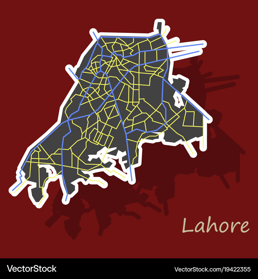 Lahore city map color sticker panoramic Royalty Free Vector